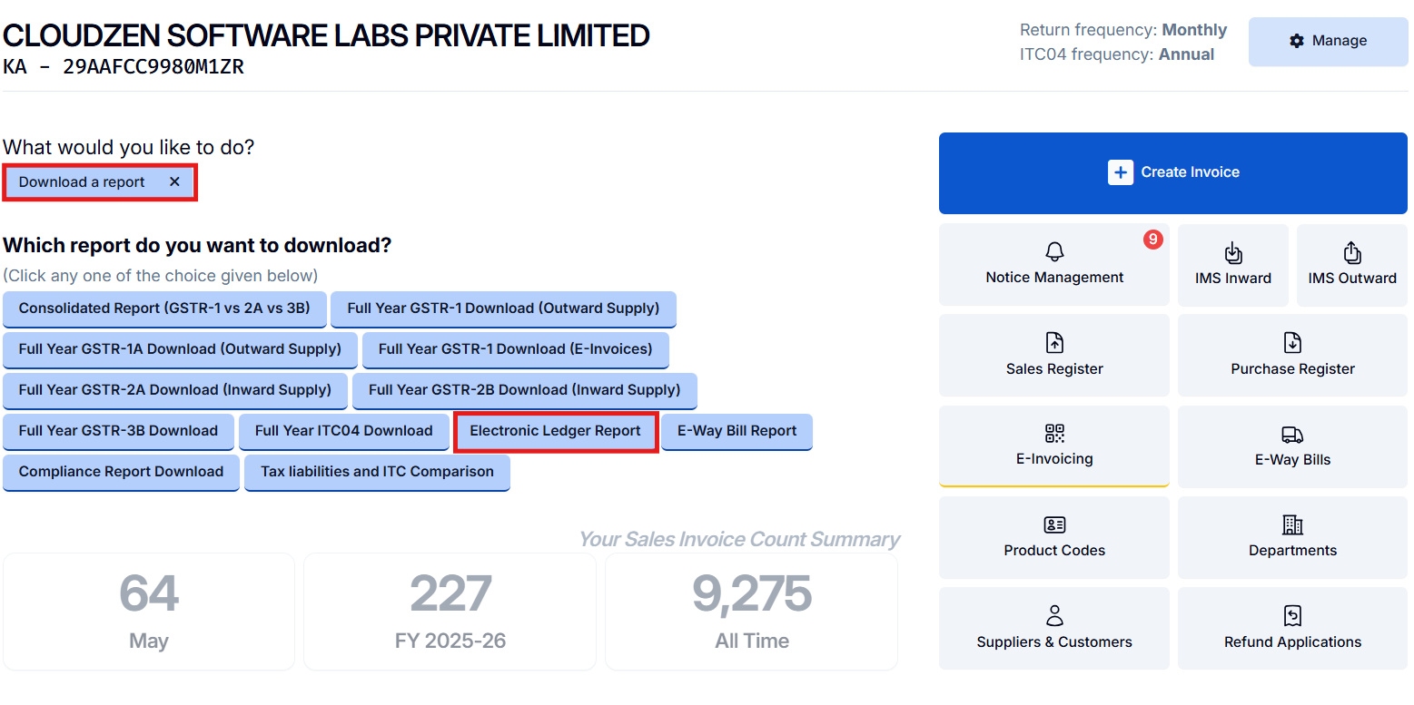 Download Electronic Ledger Report through GSTZen – GSTZen